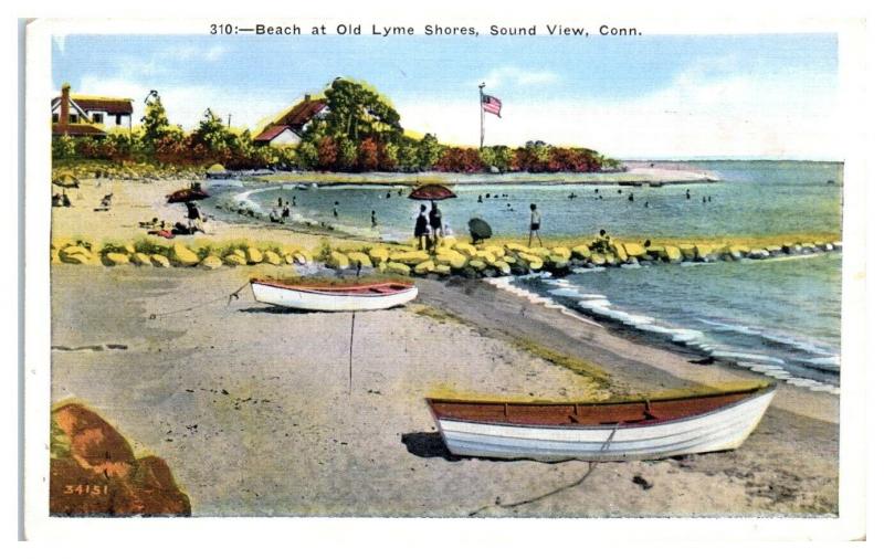 1938 Beach at Old Lyme Shores, Sound View, CT Postcard *5B / HipPostcard