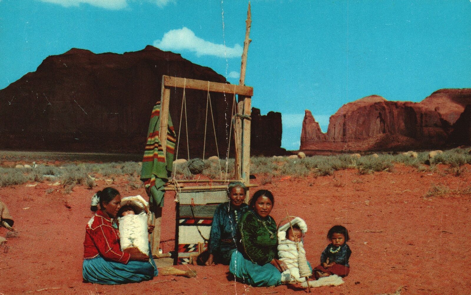 Vintage Postcard 1965 Navajo Family Three Generations Half-finished Rug ...