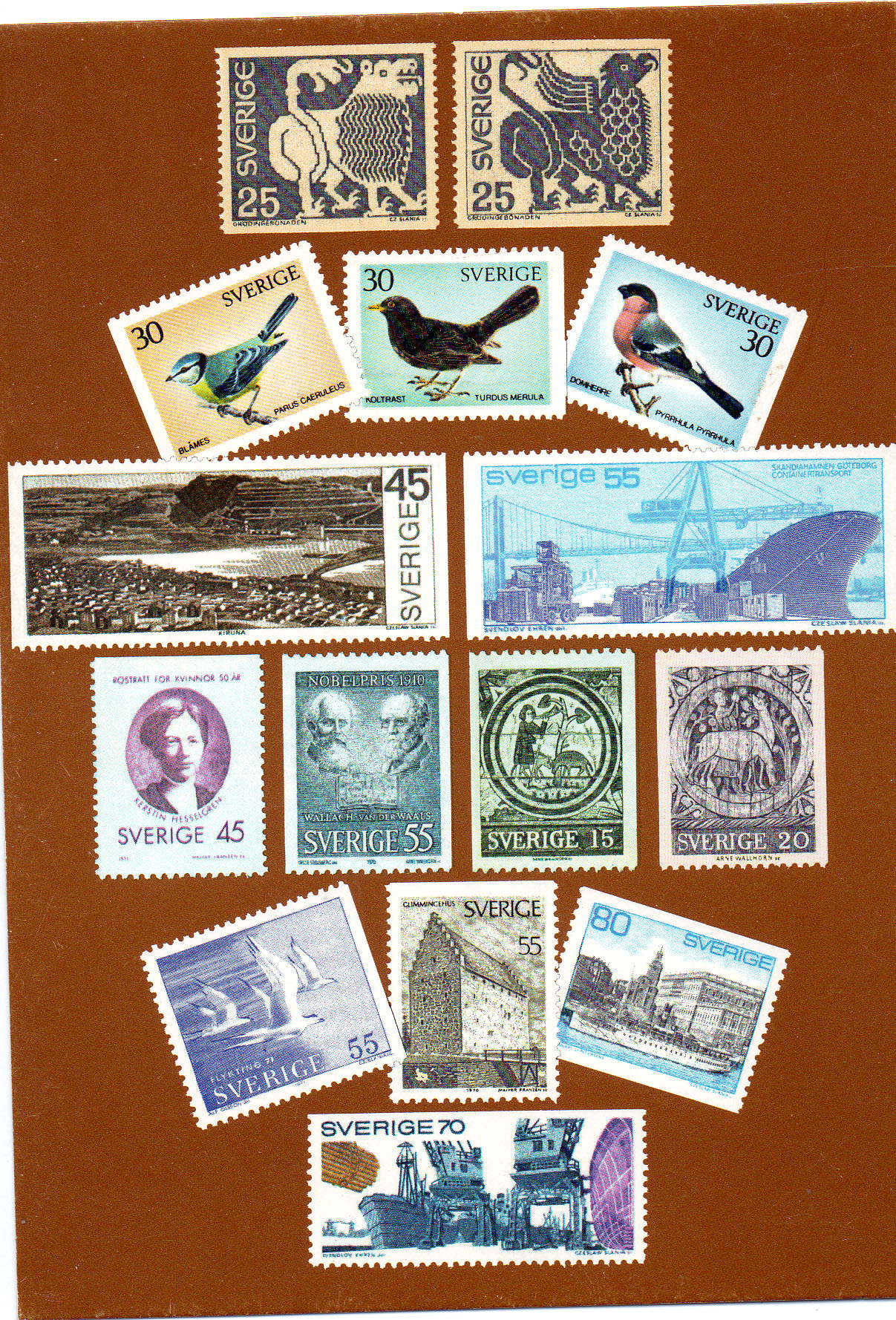 POSTCARD. SWEDEN. Stamps card. Sampels of Swedish stamps 1970-71 and ...
