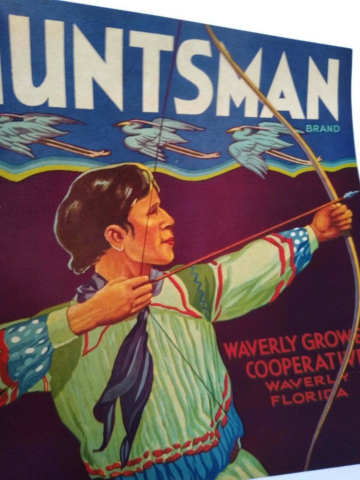 Huntsman Brand Fruit Crate Label Original 1940s Cranes Bow & Arrow ...