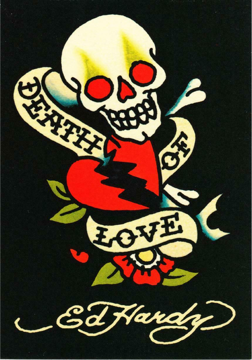 Death of Love Skull and Broken Heart Tattoo Flash by Ed Hardy Card ...