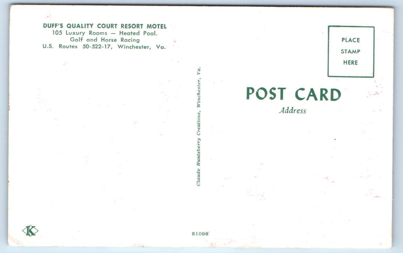 WINCHESTER, VA ~ Motel DUFF'S REBEL RESTAURANT Robert E. Lee & Grant ...