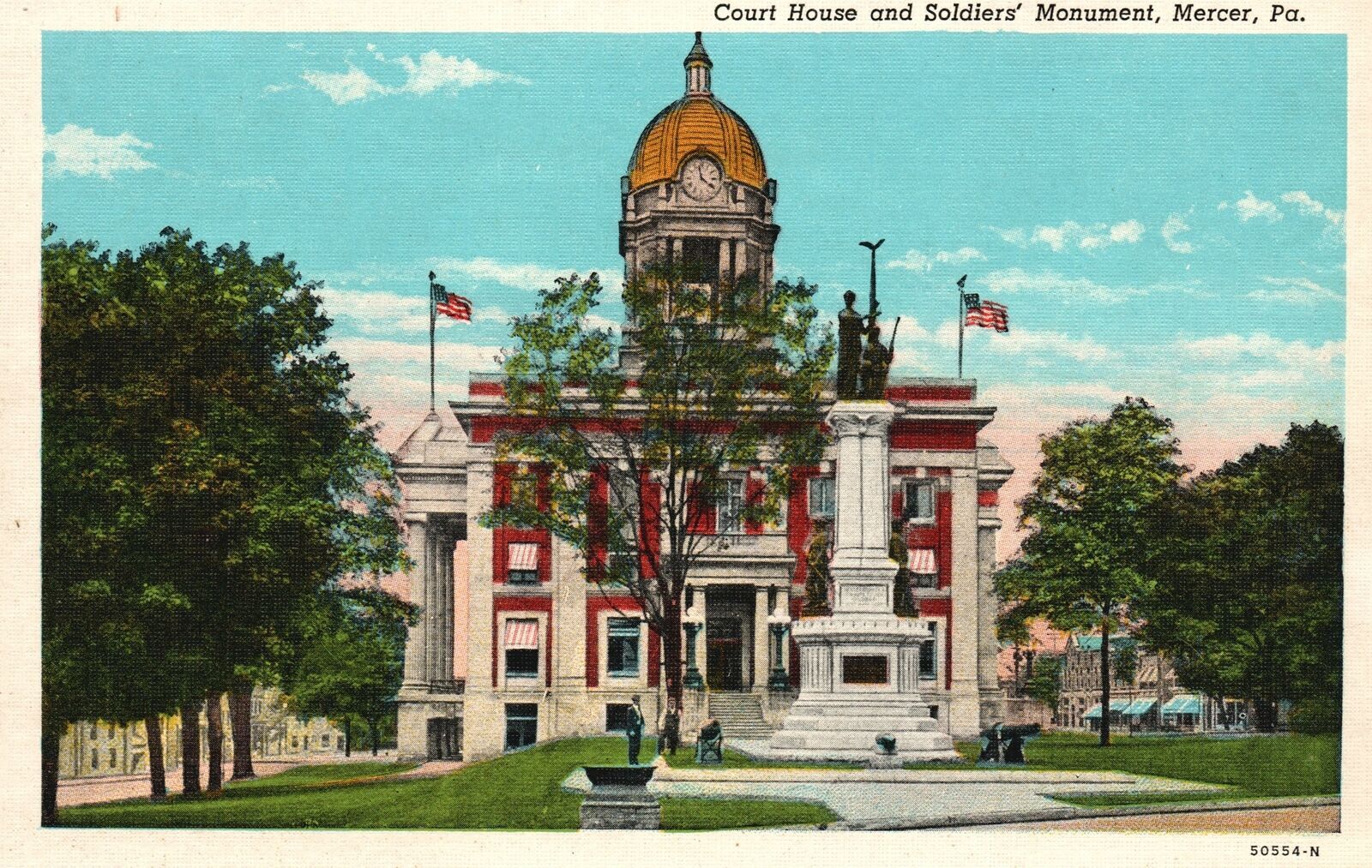 Vintage Postcard 1920's Court House & Soldiers Monument Mercer Pa ...