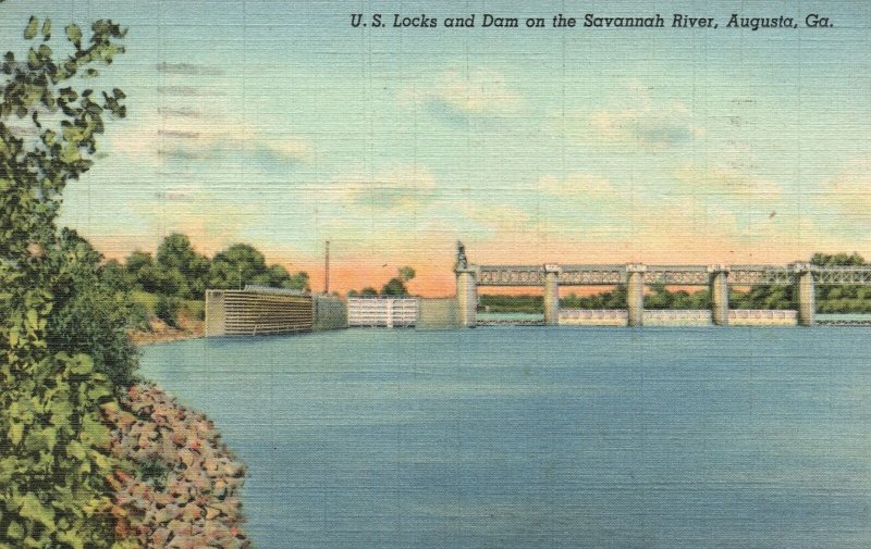 Vintage Postcard 1941 U. S. Locks & Dam On The Savannah River Augusta ...
