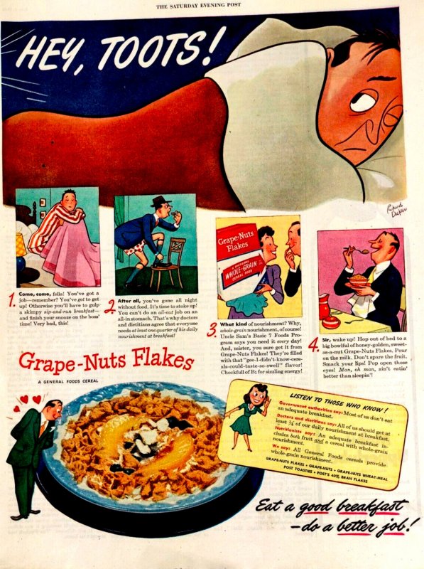 Grape Nut Flakes Cereal Vintage Print Ad 1944 General Foods Breakfast ...