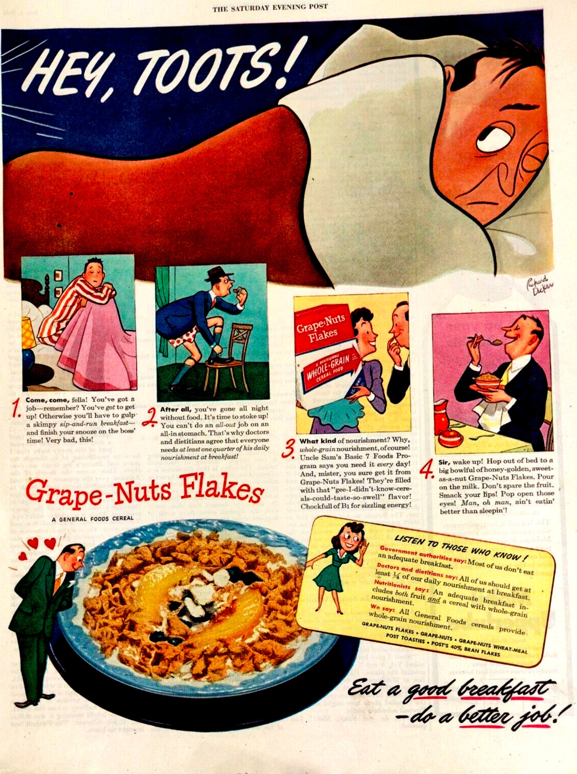 Grape Nut Flakes Cereal Vintage Print Ad 1944 General Foods Breakfast ...
