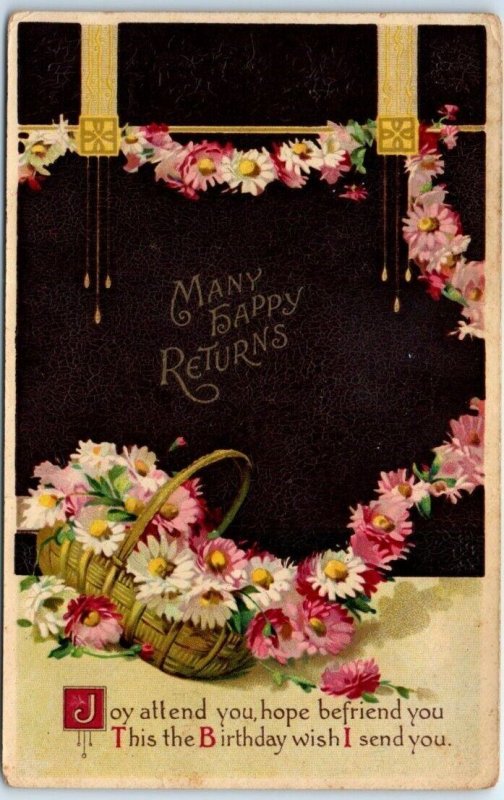 Many Happy Returns with Poem and Flowers Art Print - Birthday Greeting ...