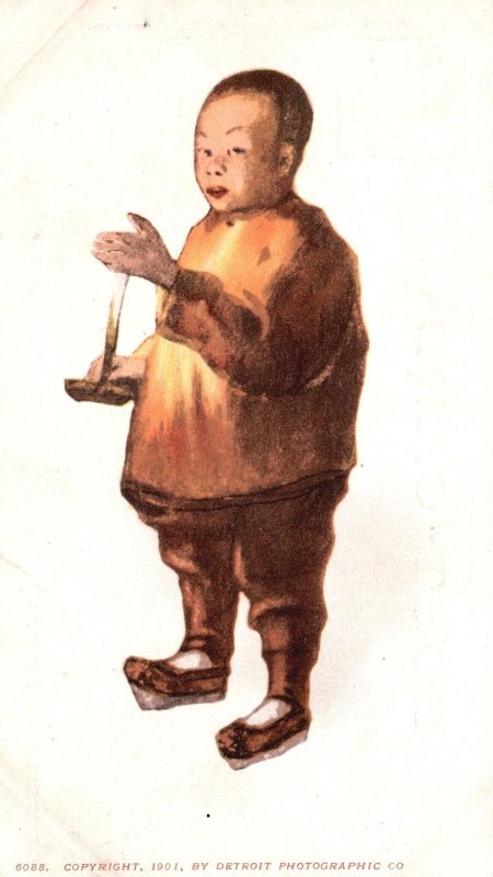 Vintage Postcard Standing Young Chinese Boy In Traditional Costume ...