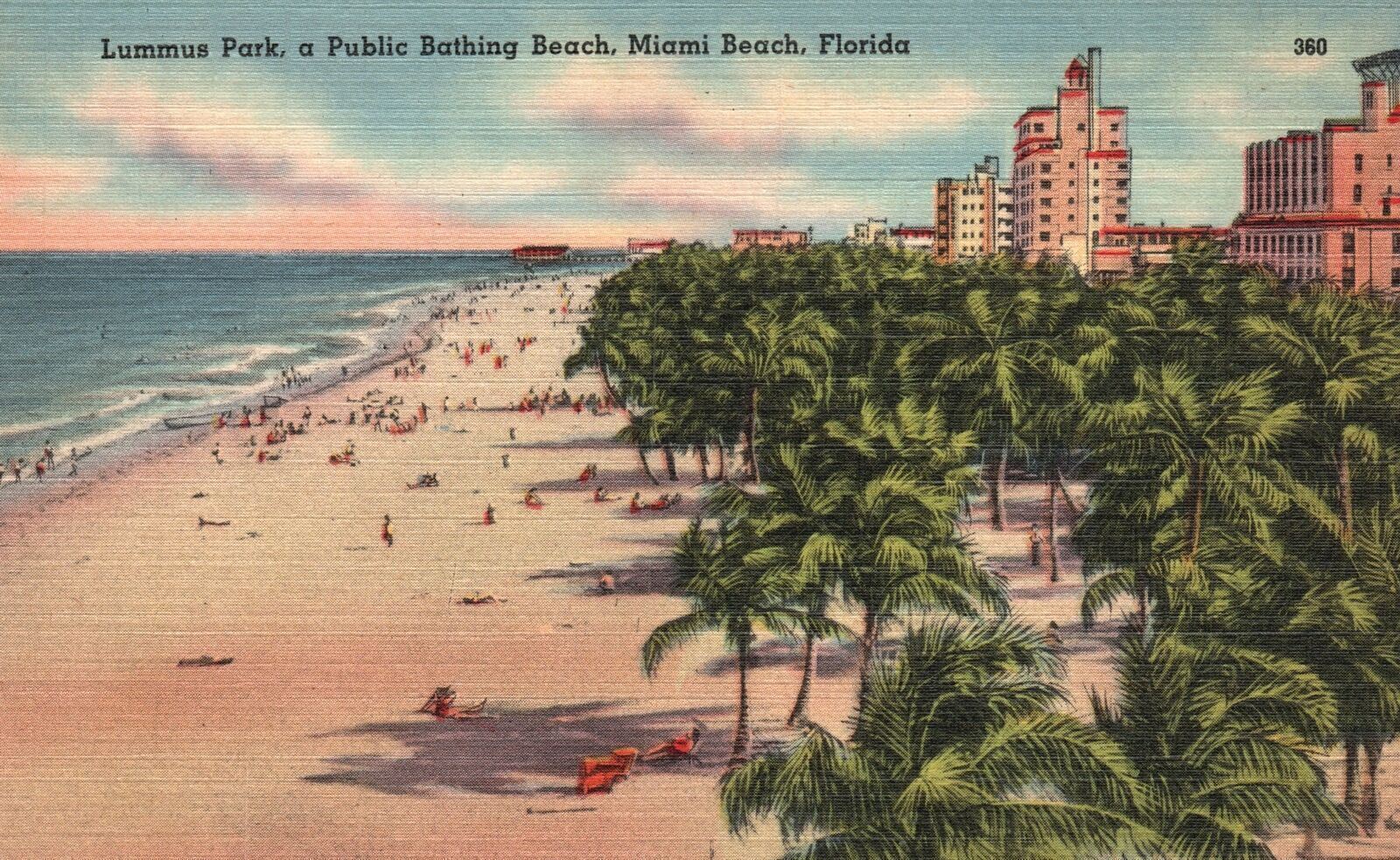 Vintage Postcard Lummus Park a Public Bathing Beach Miami Beach Florida ...