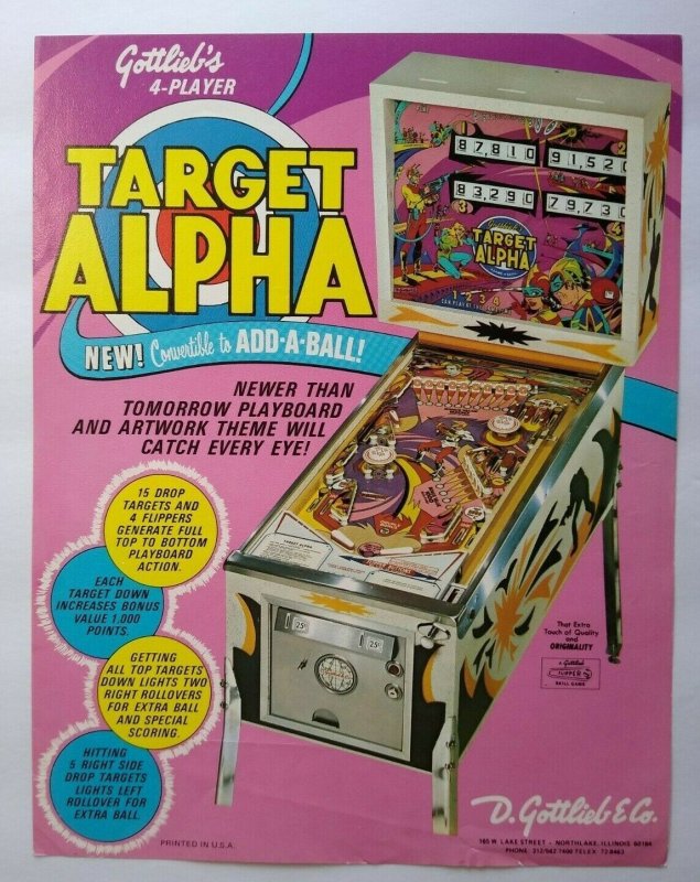 Target Alpha Pinball FLYER Original 1976 Space Age Retro Game Art Sheet ...
