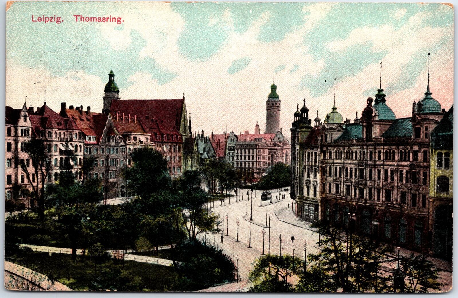 Vintage Postcard Thomasring Section of Leipzig and Street Trolley ...