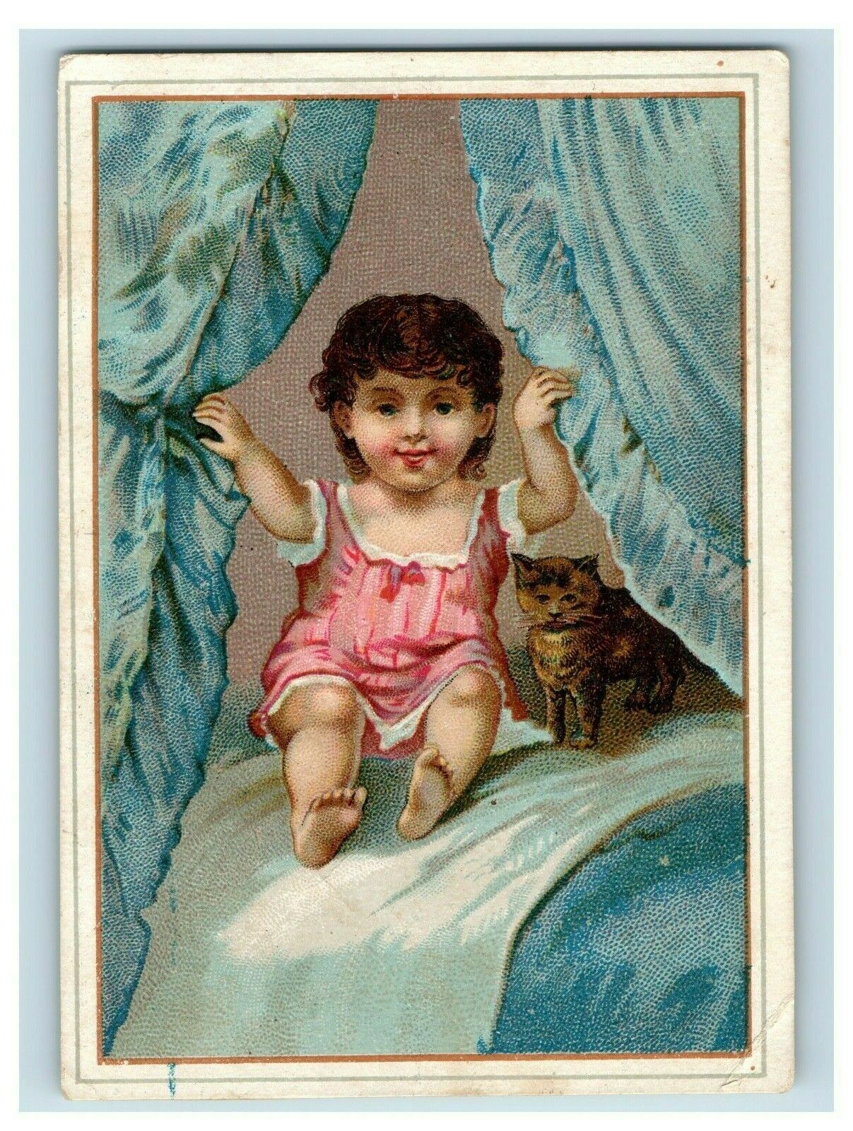 Fleischmann & Co's Compressed Yeast, Child & Cat on Blue Bed D1 ...