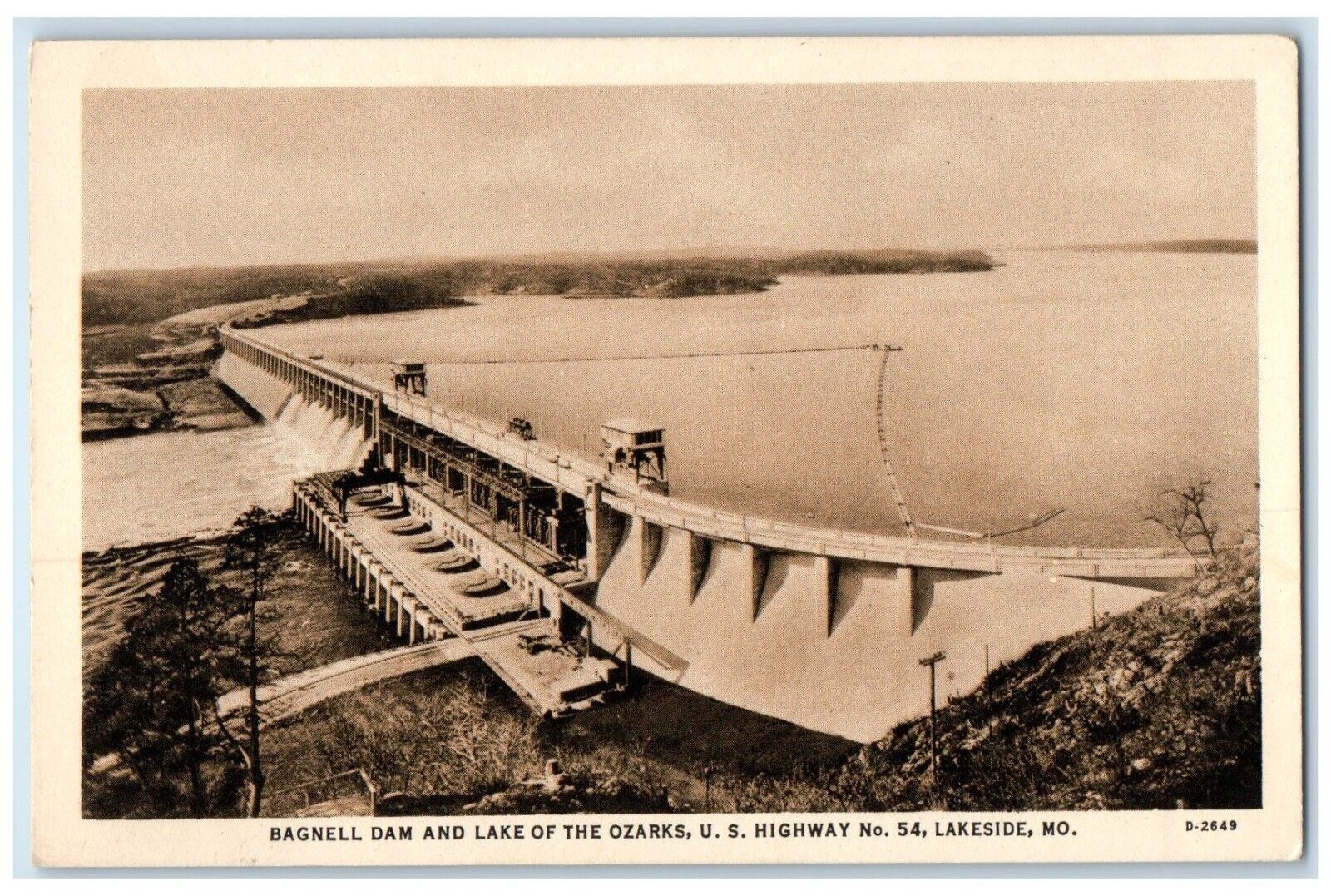 c1940 Birds Eye View Bagnell Dam Lake Ozarks Lakeside Missouri Unposted ...