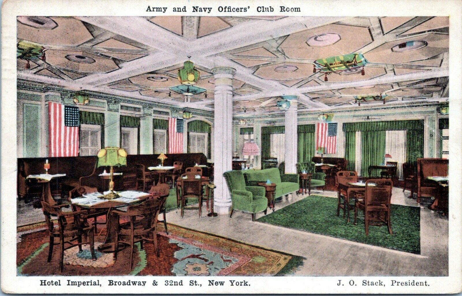 Hotel Imperial Interior View Army Navy Officers Club Room 1919 NYC ...