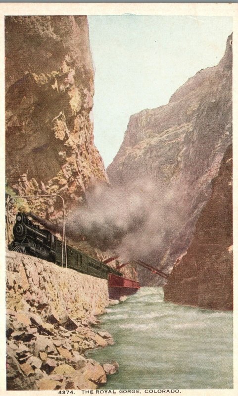 Vintage Postcard 1920's The Royal Gorge Hanging Bridge Colorado Train ...