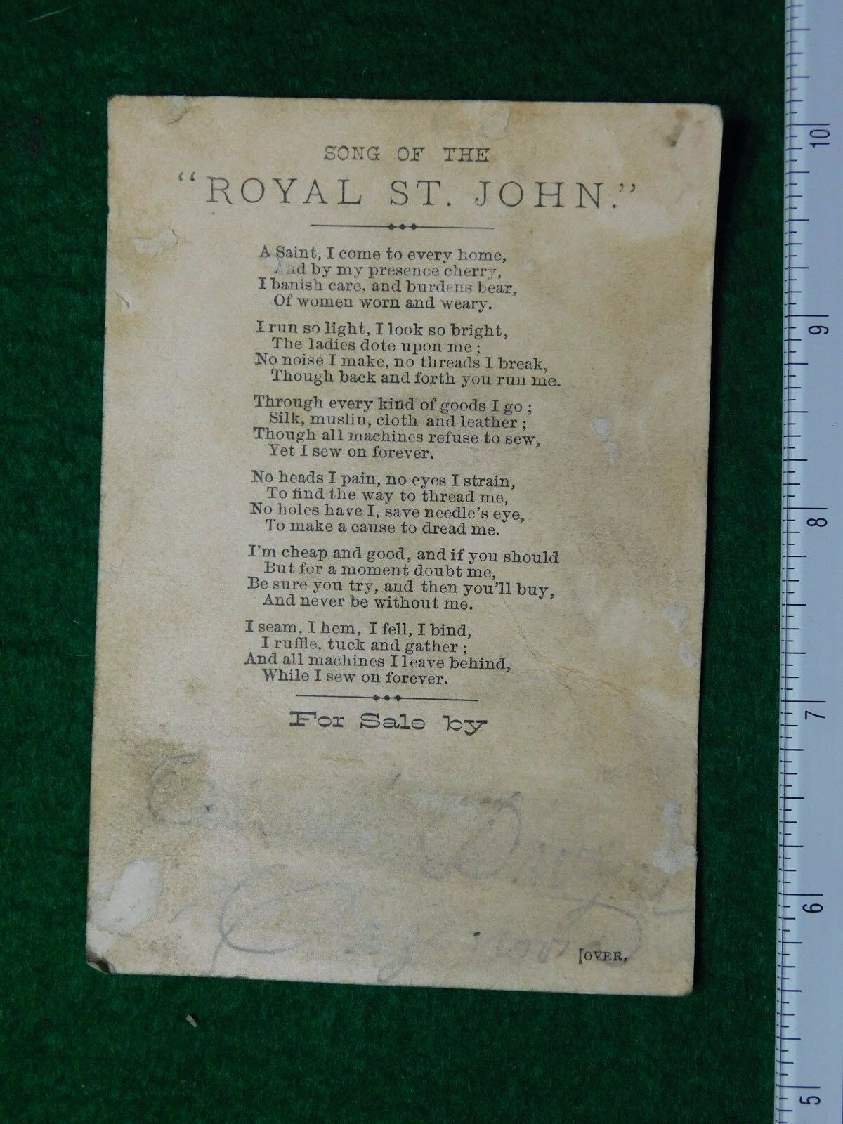 1870s-80s Royal St.John Sewing Machine Song St.John Victorian Trade ...