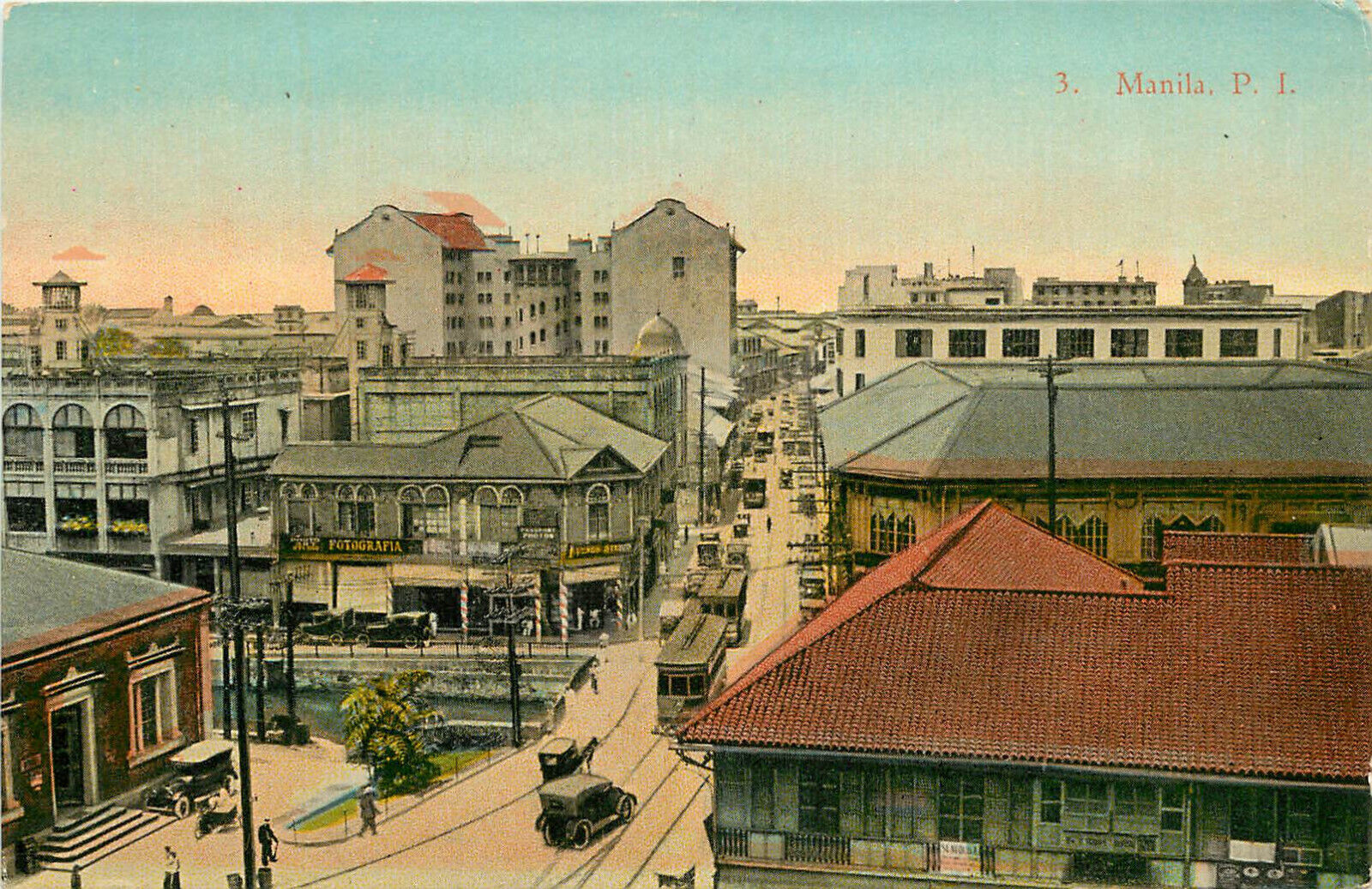 Vintage Postcard Manila Overview Trolley Cars Street Scene Philippines ...