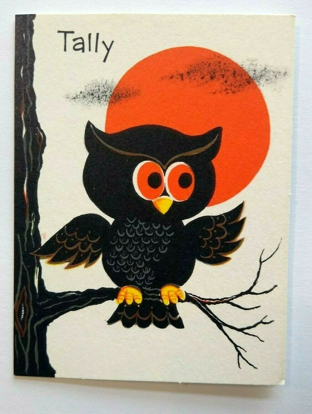 Halloween Tally Game Card Owl Full Moon On Tree Original NOS Vintage ...