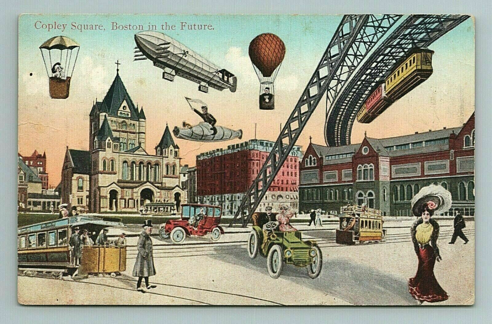 1910s Future Inventions Zeppelin Blimp Flying Machine Boston Copley Sq ...