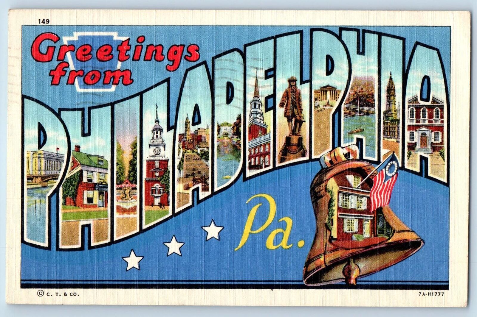 Philadelphia Pennsylvania Postcard Large Letter Greetings Landmarks ...