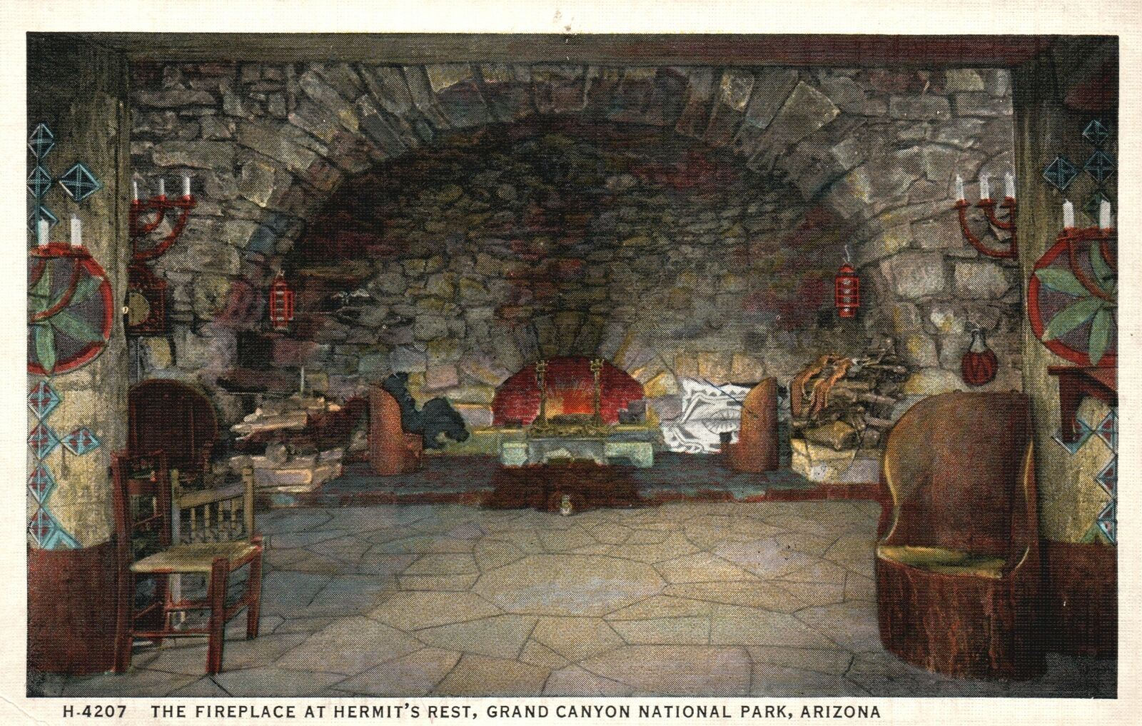 Fireplace at Hermit Rest Grand Canyon Nat'l Park Arizona Vintage ...
