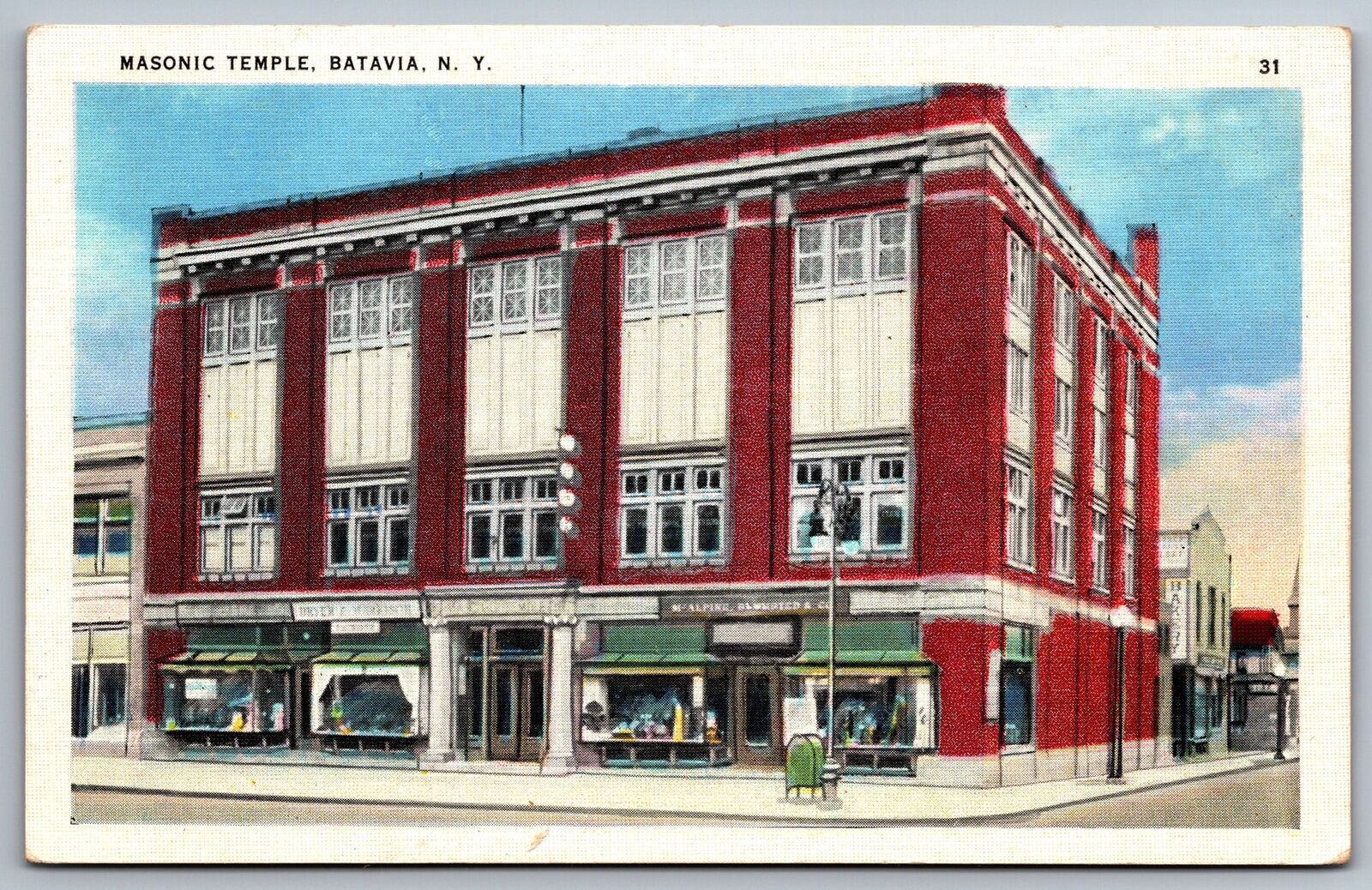 Vintage Postcard Masonic Temple Building Main Entrance Batavia New York ...