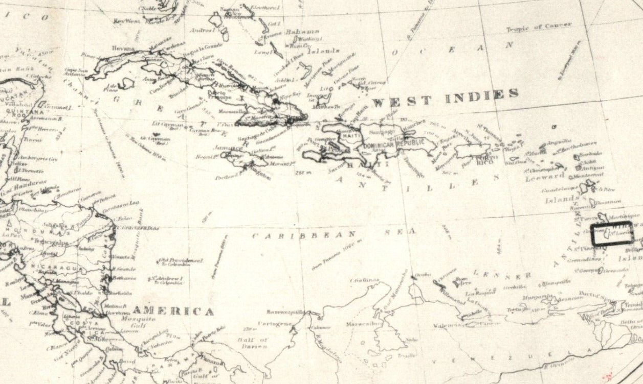 St Lucia Map To USA Military Examined Castries Vintage Postcard F24 ...