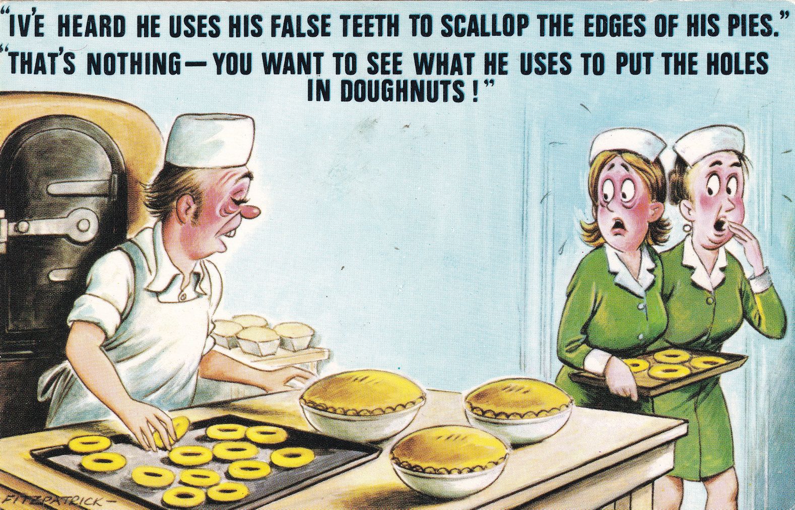False Teeth Pie Shop Kitchen Cornish Pasty 1970s Comic Postcard ...