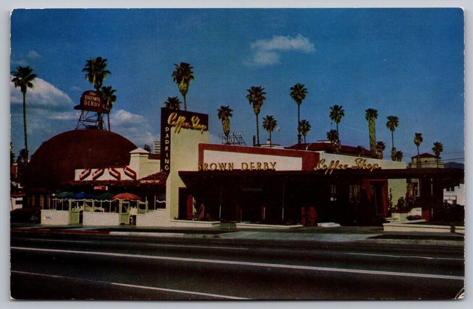 Hollywood Brown Derby Restaurant Street View Signs Palm Trees Vintage ...