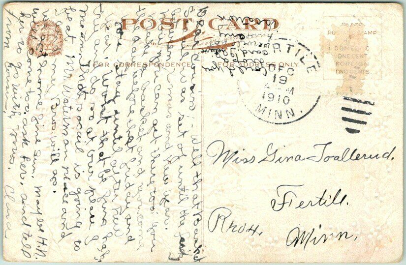 Vintage A MERRY CHRISTMAS Embossed Postcard Snow Sledding Scene / 1910 ...