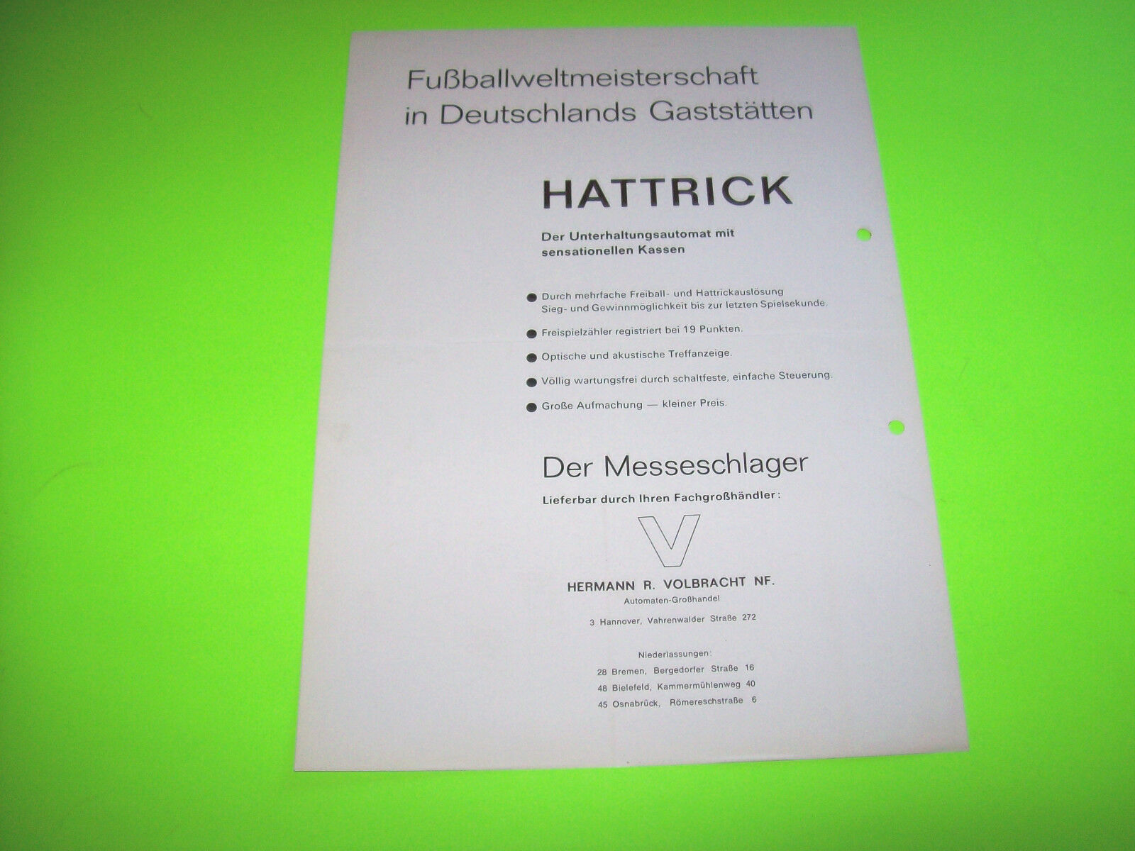 HAT Trick Hermann Volbracht Original German Text Arcade Game Machine ...