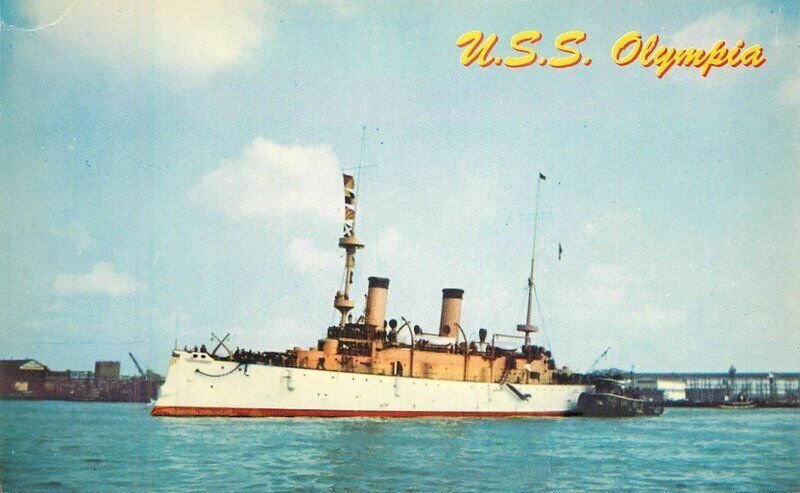 1950s Navy Military Philadelphia USS Olympia Art Color Card Postcard 22 ...