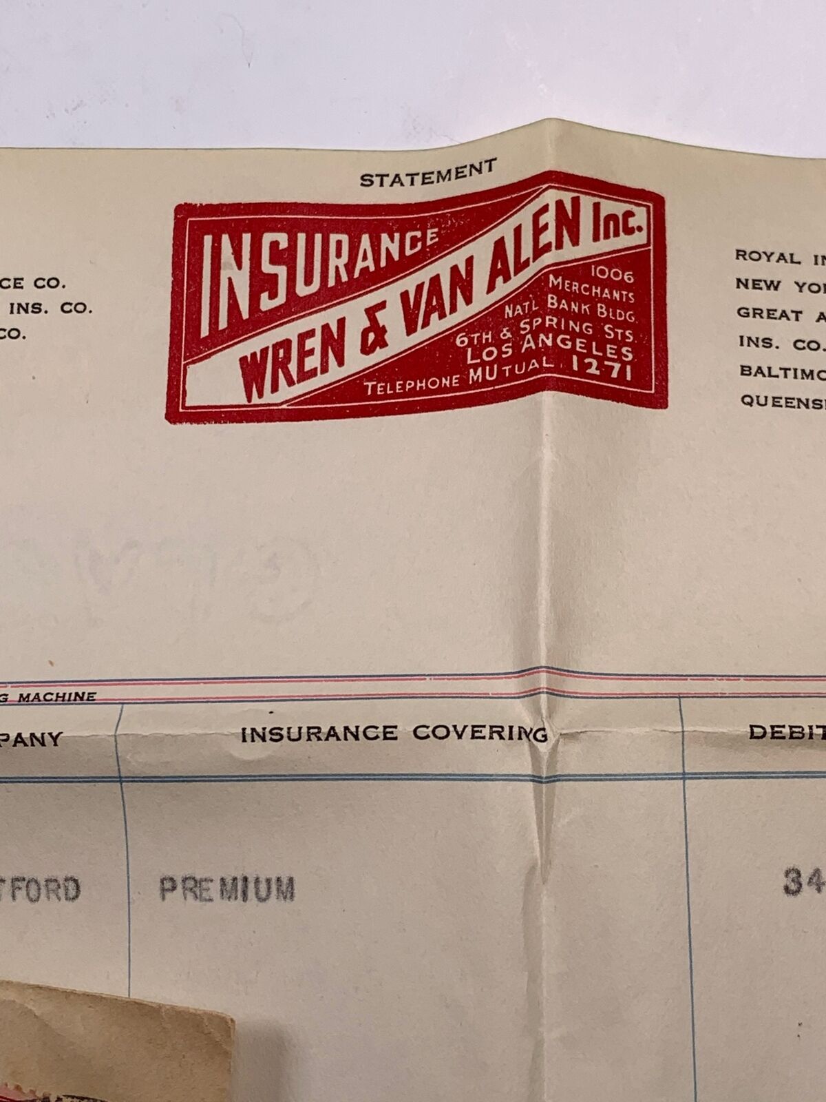 Vintage Letters and Letterhead Insurance Wren & Van Alen Los Angeles CA ...