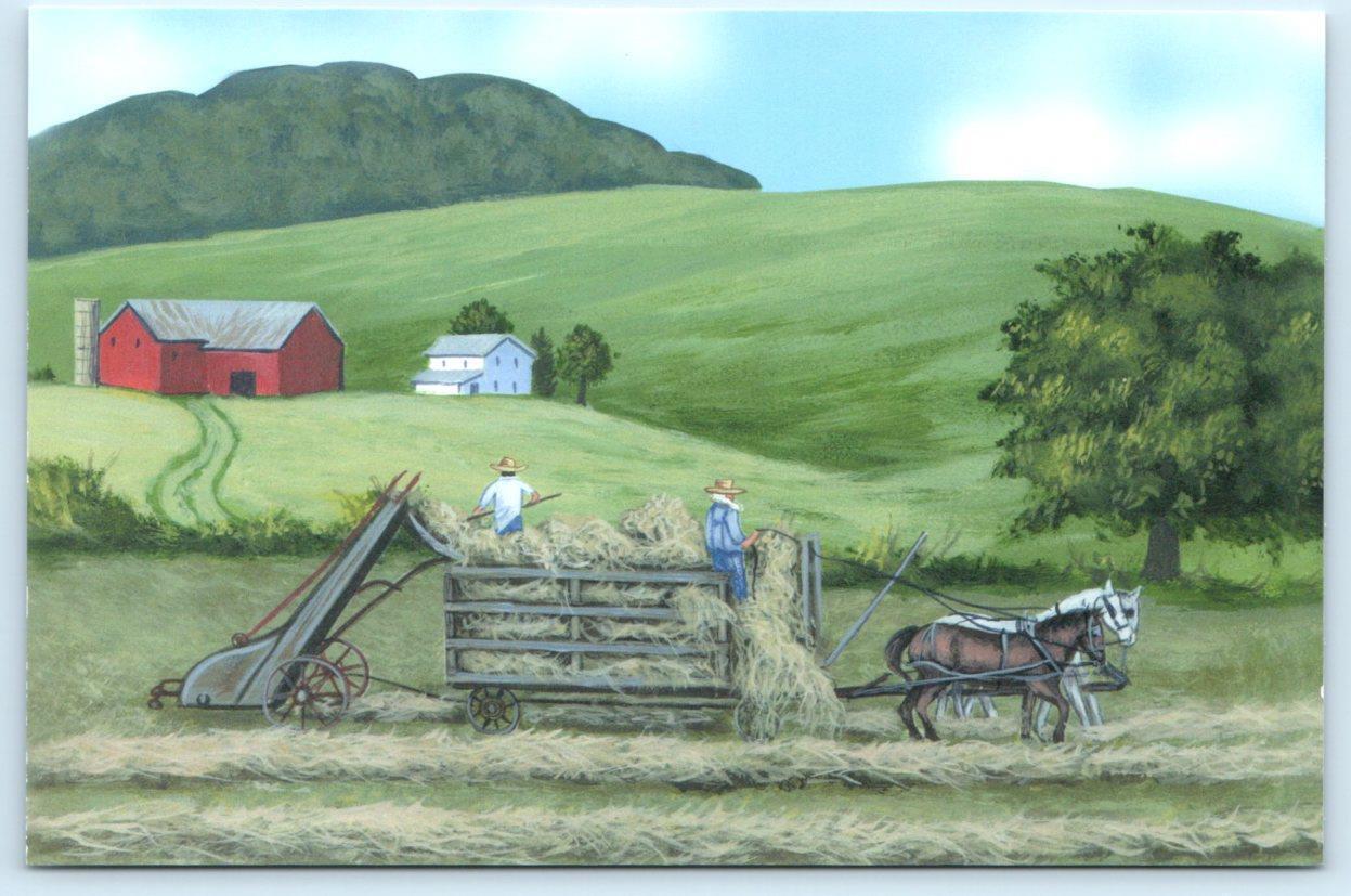 3 Postcards MAHLON TROYER Artist Signed AMISH SCENES Buggies & Harvest ...