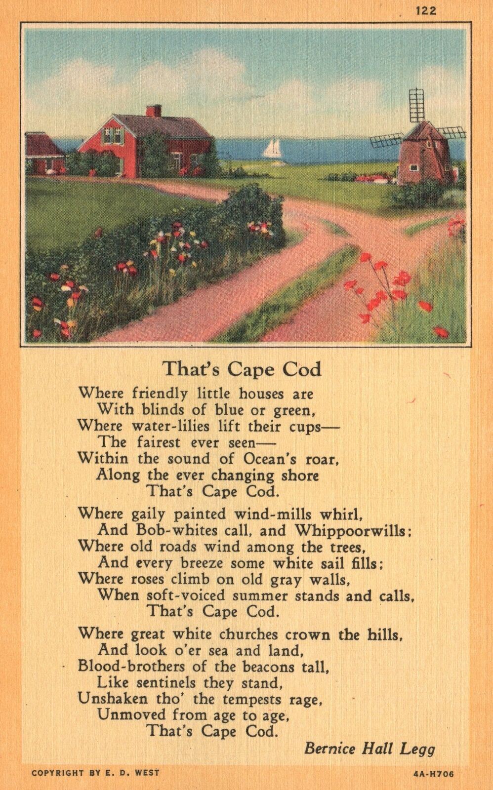 Vintage Postcard Poem By Bernice Hall Legg Beautiful Cape Cod ...