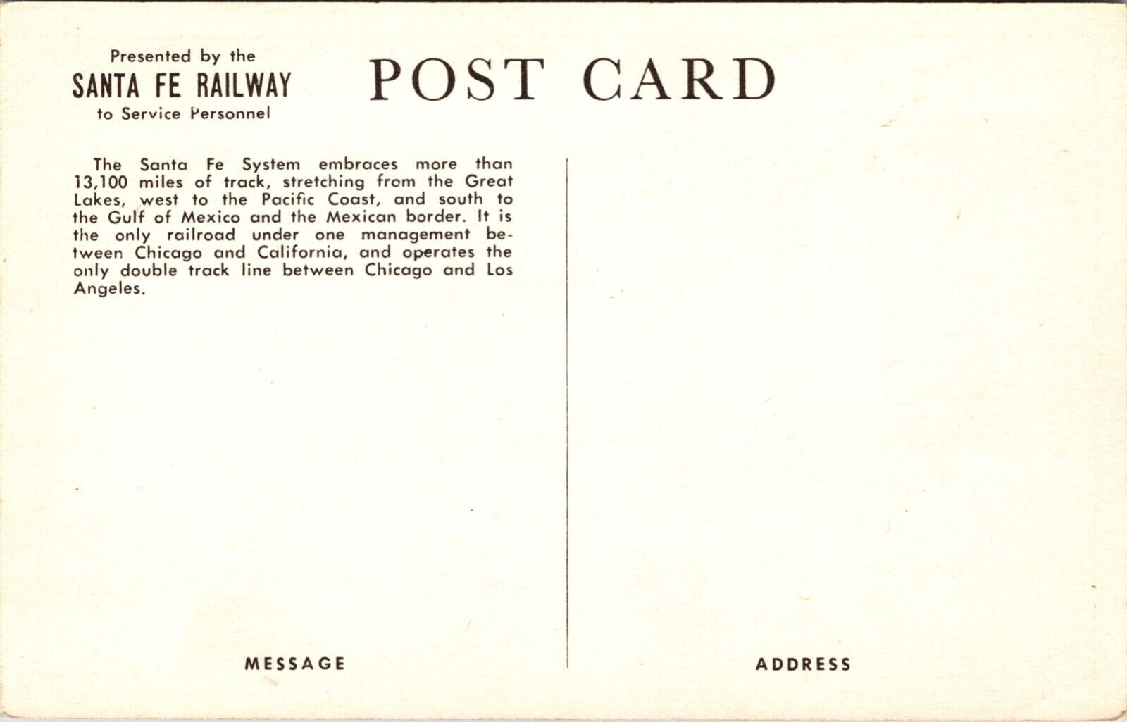 Postcard Map of The United States Santa Fe Railway Route Lines | United ...
