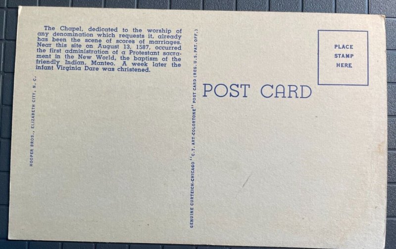 Vintage Postcard 1942 Chapel Restored Fort Raleigh Roanoke Island North ...