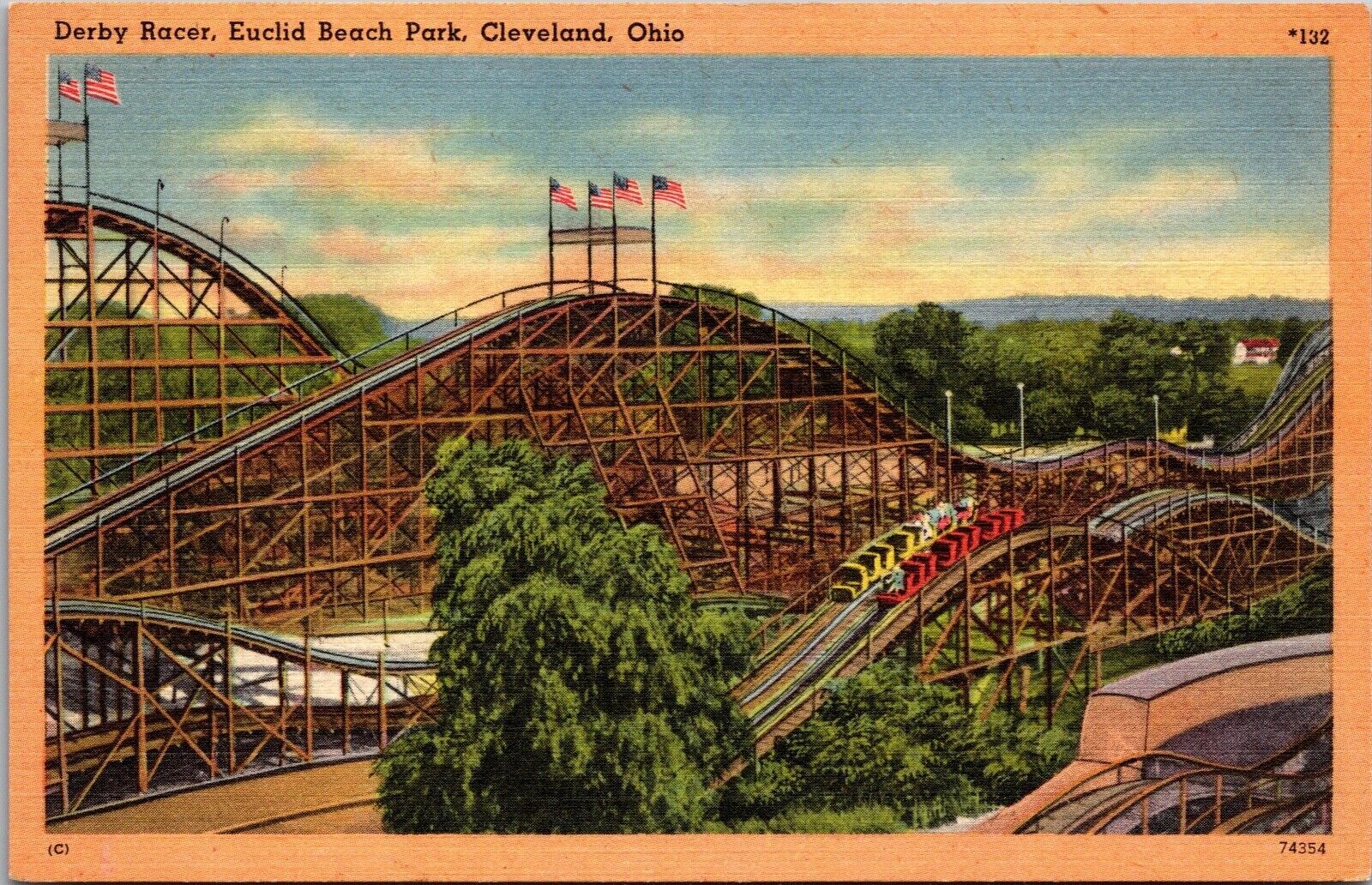 Linen Postcard Derby Racer Roller Coaster, Euclid Beach Park in ...