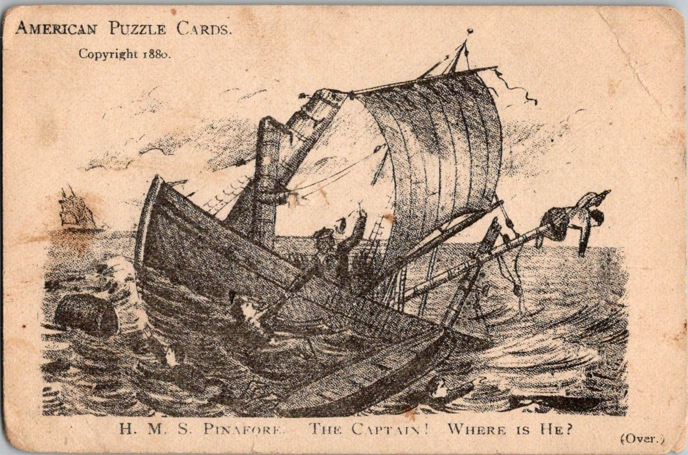 1881 American Puzzle Trade Card HMS Pinafore Ship C M Munroes Gents ...