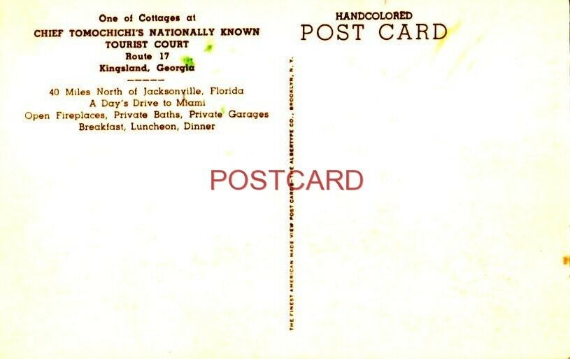 Chief Tomochichi's Nationally Known Tourist Court on Route 17 ...