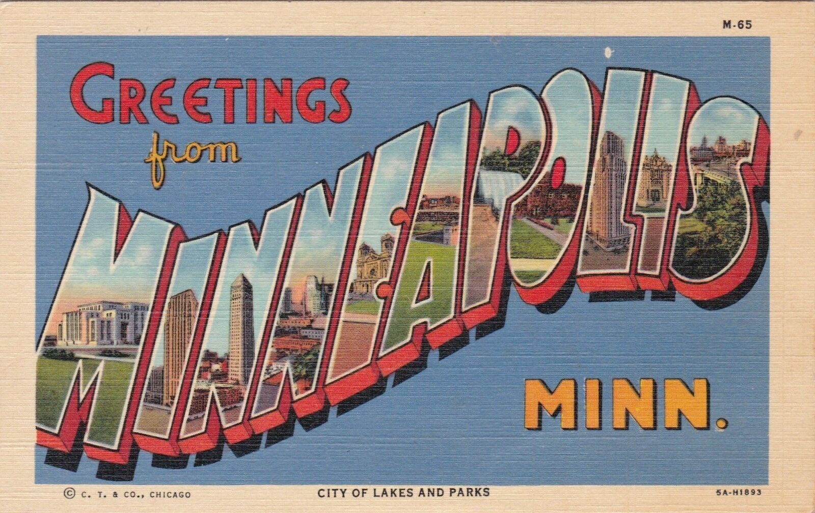 Minnesota Greetings From Minneapolis Large Letter Linen 1942 Curteich ...