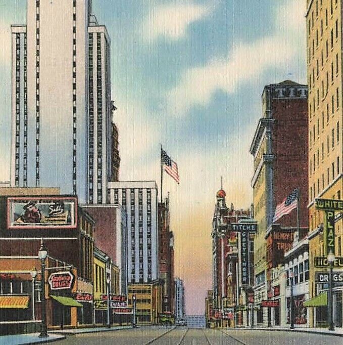 c1940s Main Street Canyon Signs Flags Billboard Dallas Texas Linen P316 ...