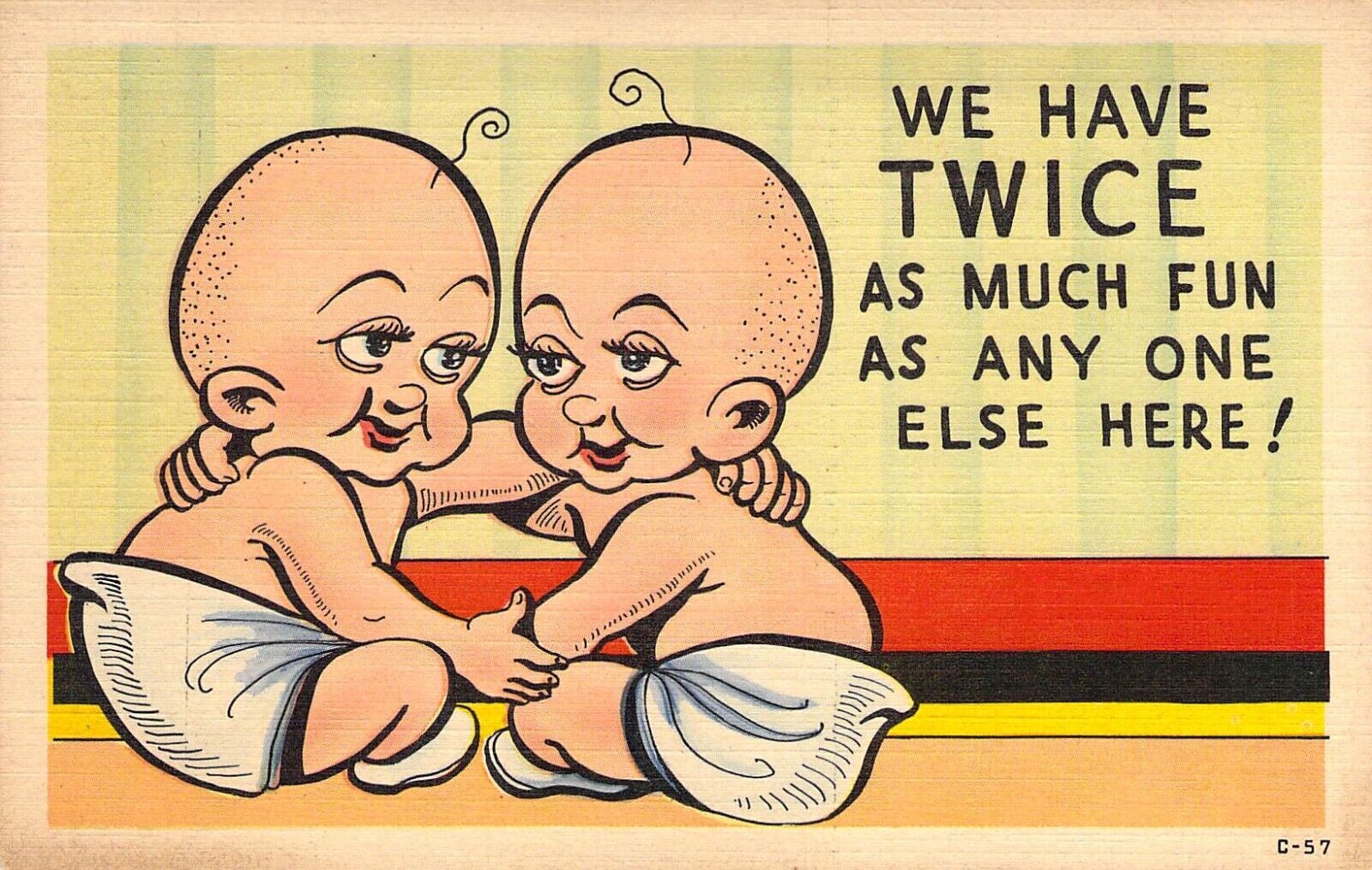 WW2 Linen Era Risque Humor, Twice The Fun As Any One Else, Old Postcard ...