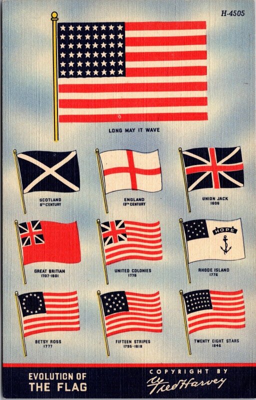 Fred Harvey Linen PC Evolution of The Flag United States and United ...