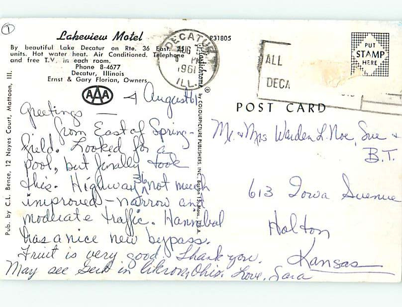 Pre-1980 LAKEVIEW MOTEL Decatur Illinois IL M4895 | United States ...