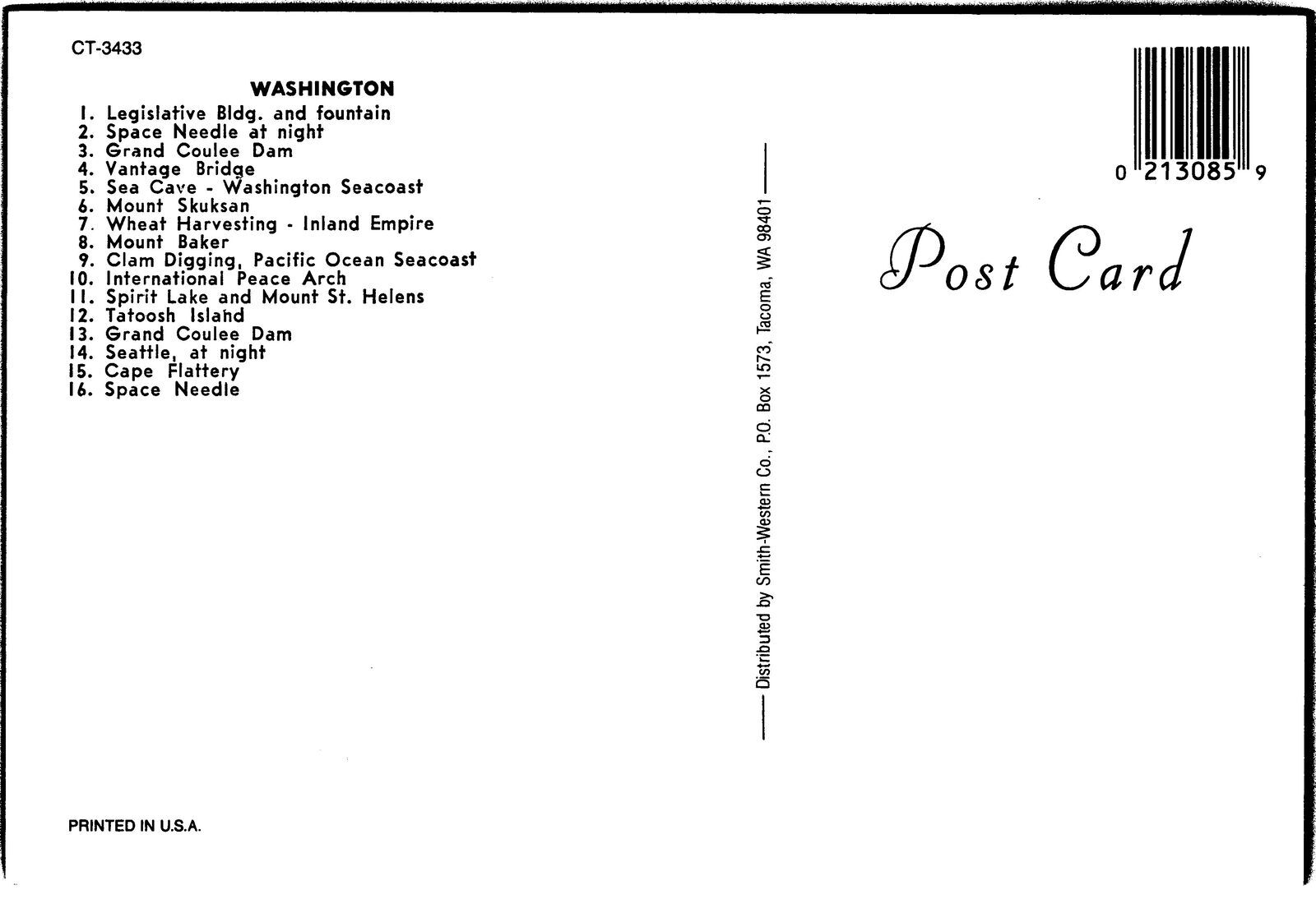 Vintage Continental Size Postcard Animated Pictorial MAP of Washington ...