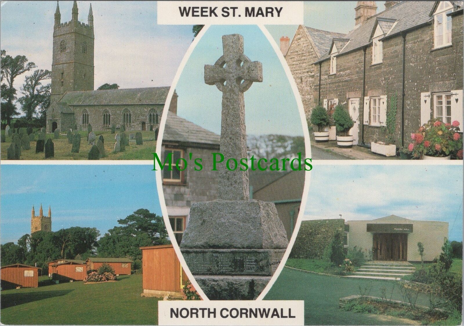 Cornwall Postcard - Week St Mary Parish Hall, Celtic Cross, Treetops ...
