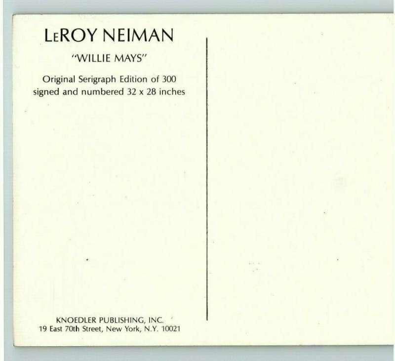 1978 Willie Mays Leroy Nieman Serigraph Advertising Card Knoedler Pub ...