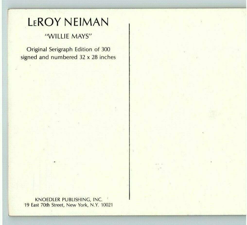 1978 Willie Mays Leroy Nieman Serigraph Advertising Card Knoedler Pub ...