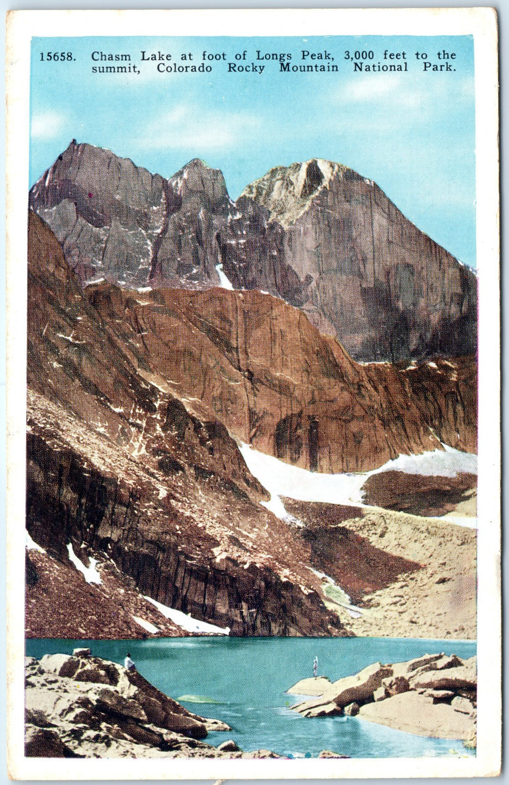 c1920s Rocky Mountain NP Chasm Lake Longs Peak Postcard Alpine Snow ...
